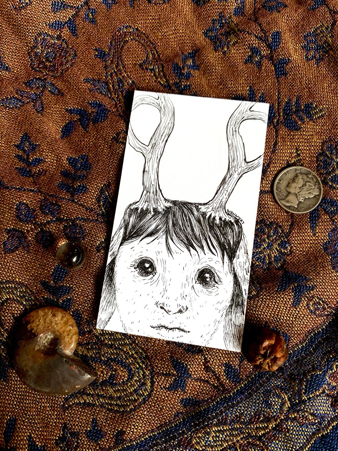 The Faun Tiny 2x3 OOAK Original Drawing Fantasy Art Gothic Art Dark Art ...