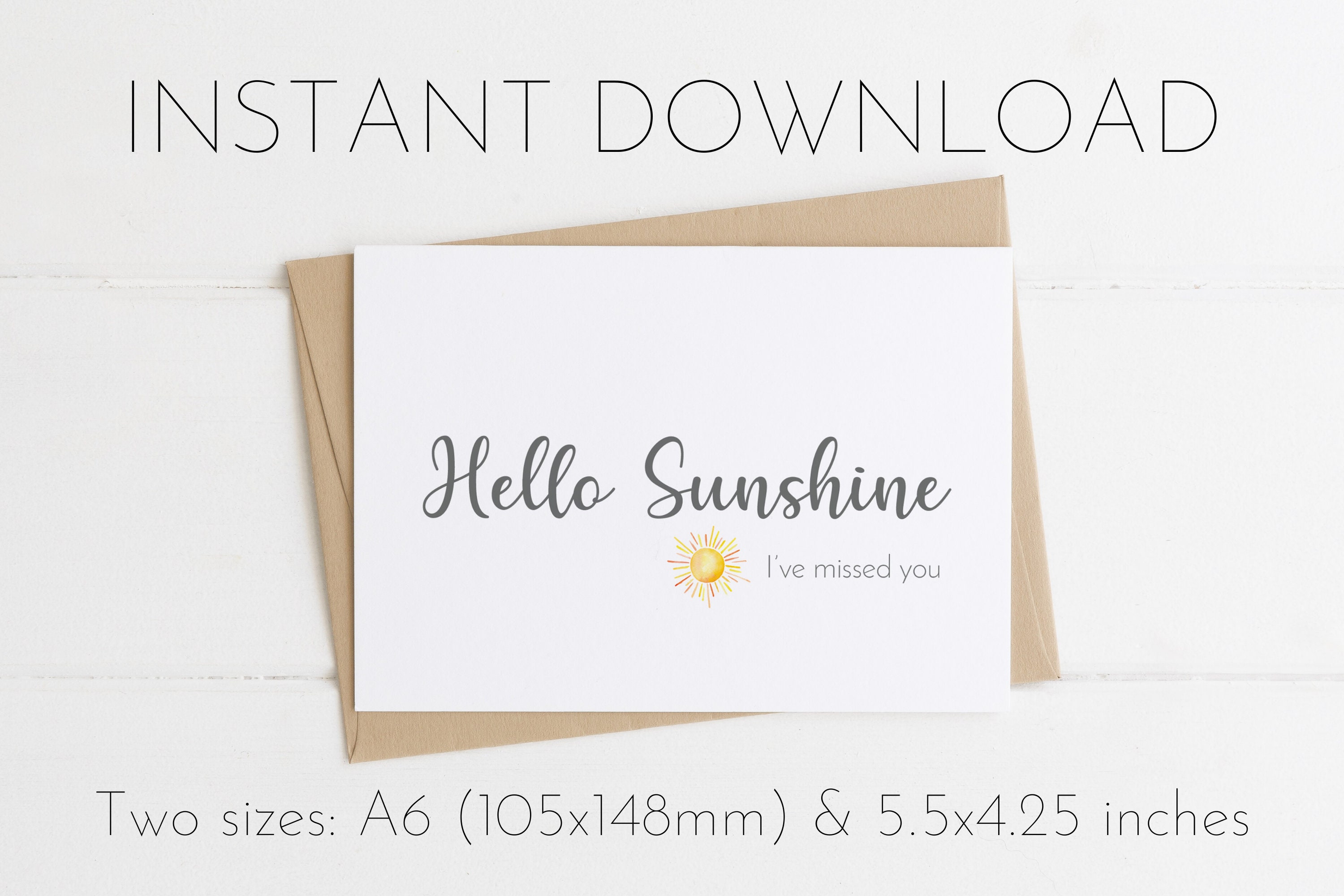 Hello Sunshine Greeting Card, Printable Card, Instant Download, Print ...
