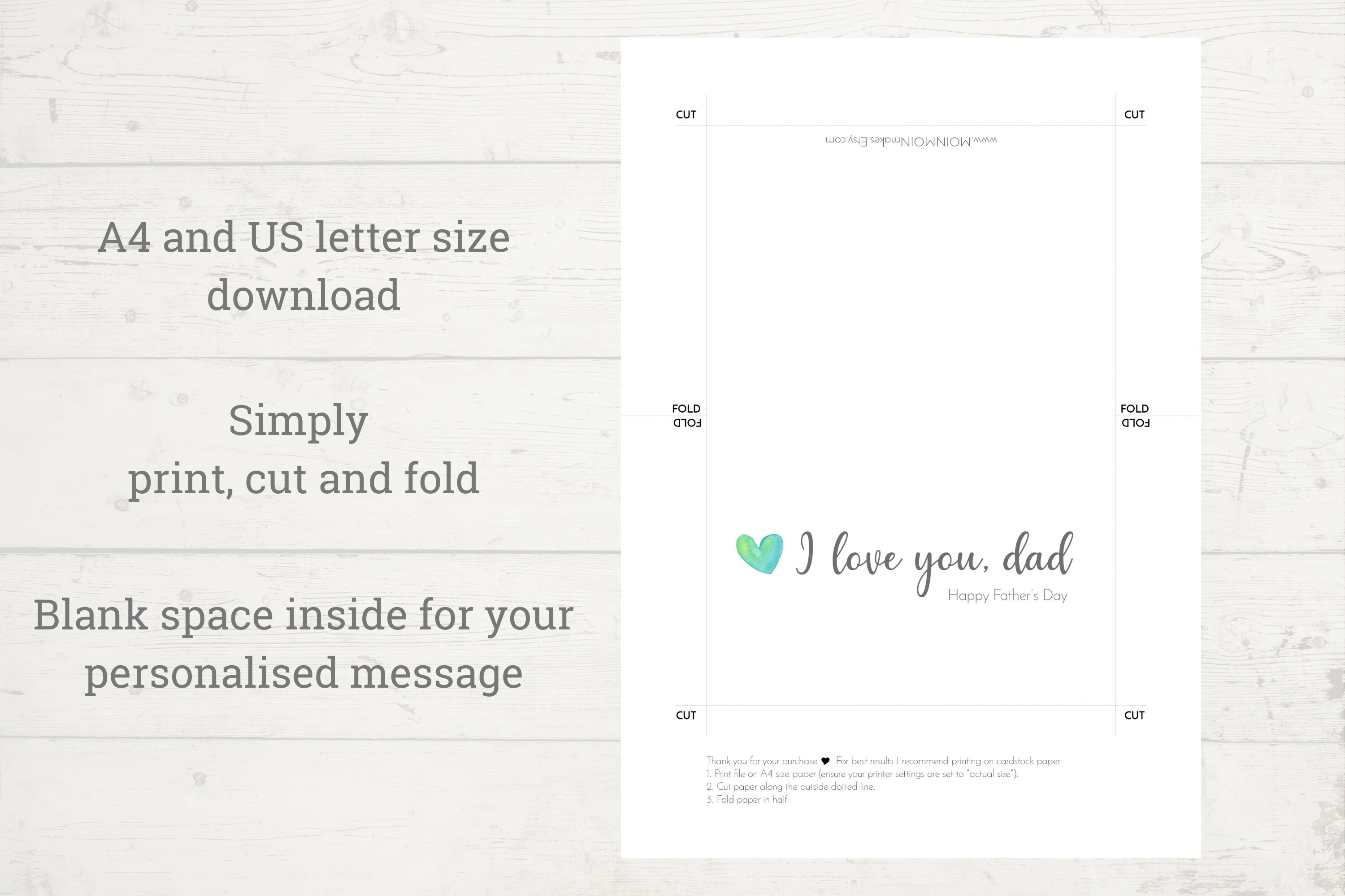 Happy Father's Day Card, Printable Card, Instant Download, Minimalist ...