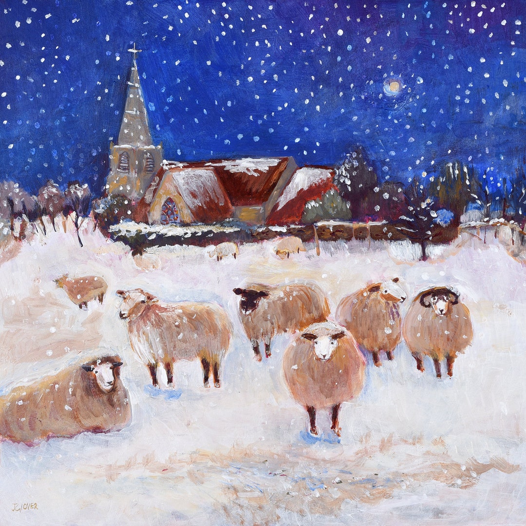 Sheep Christmas Cards: Winter Village Scene, Set of 6 - Etsy