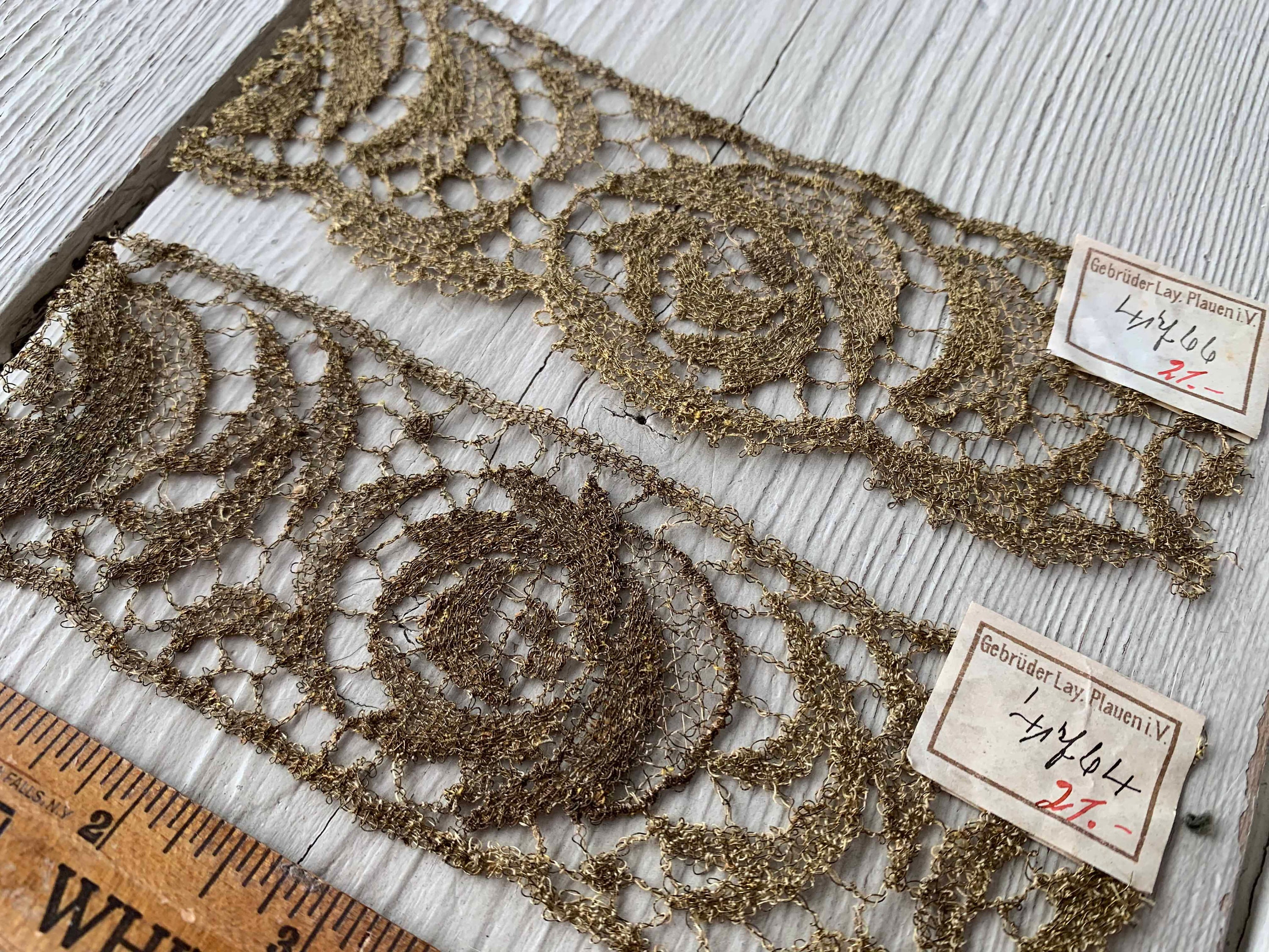 Two Small Antique Metallic Lace Samples Swatches Gebruder Lay. Plauen I ...