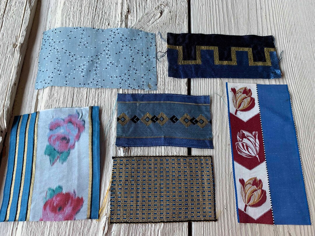 6 Antique Victorian French Silk Textile Samples (ref: A-7323/3 Box 1 ...