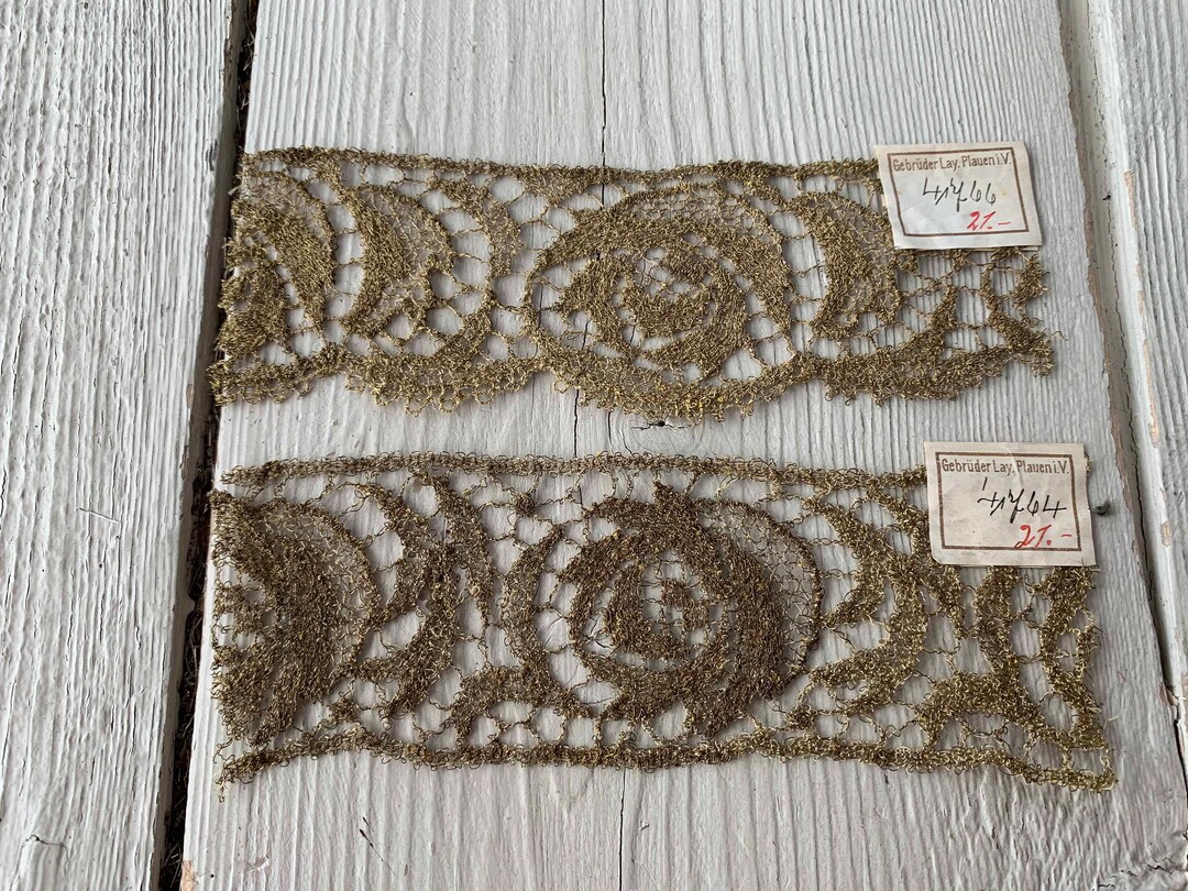 Two Small Antique Metallic Lace Samples Swatches Gebruder Lay. Plauen I ...