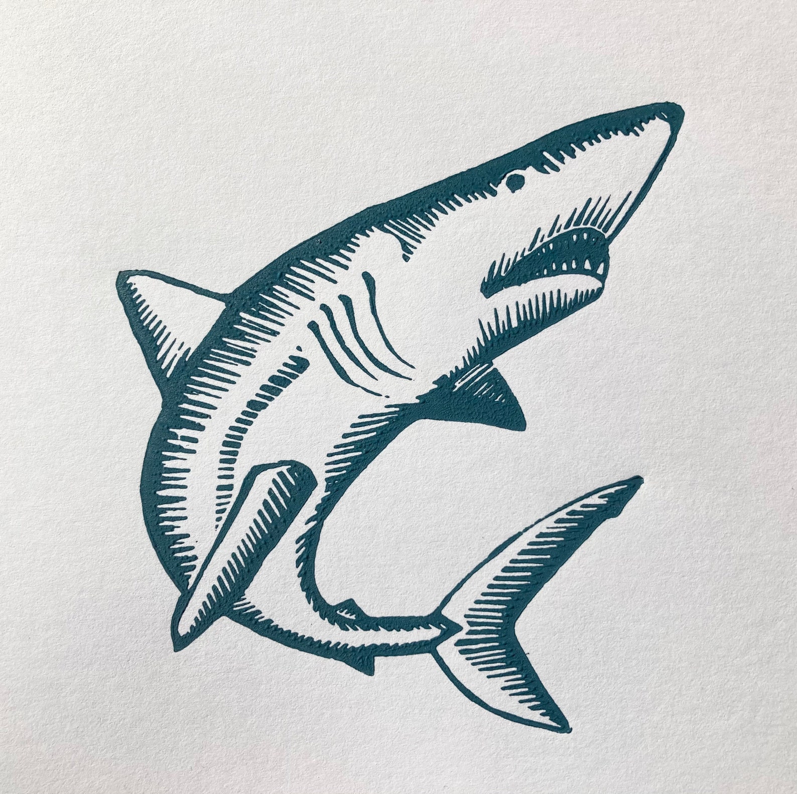 Great white shark original linoprint greetings card | Etsy