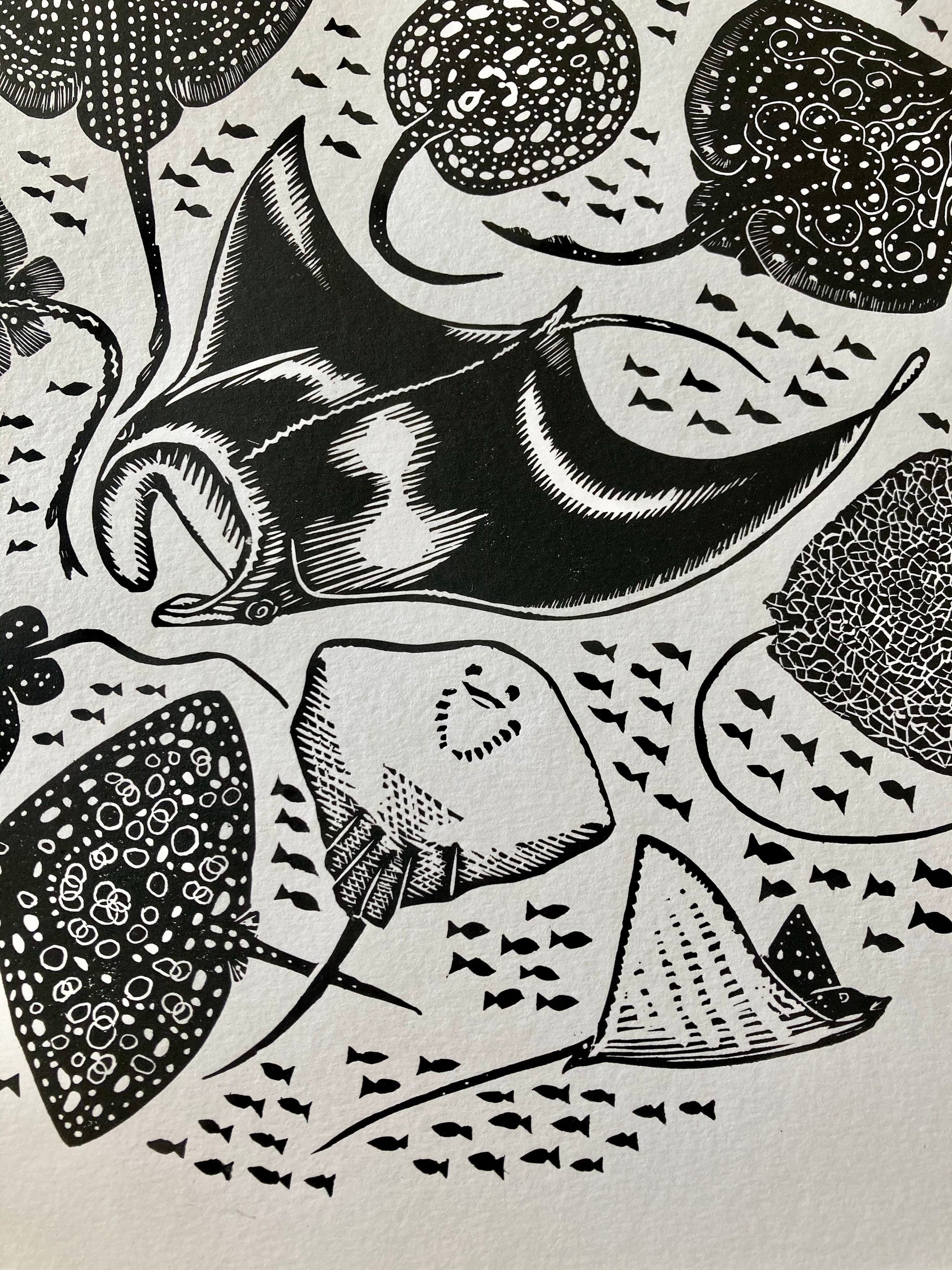 Original Linocut Art Print ray Circle Limited Edition - Etsy