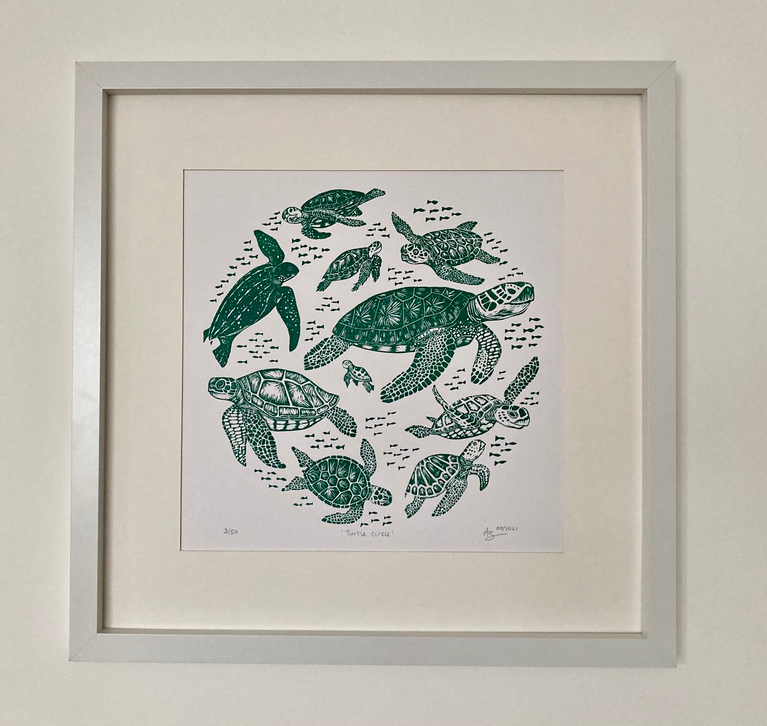 Turtle Circle Original Limited Edition Linocut Print Green - Etsy