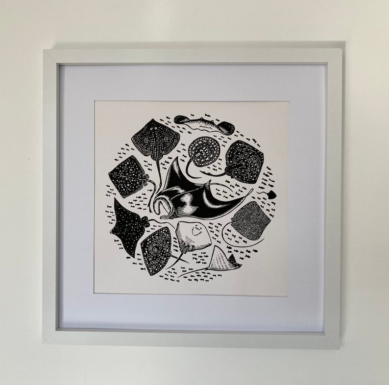 Original Linocut Art Print ray Circle Limited Edition | Etsy