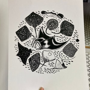 Original Linocut Art Print ‘ray Circle’, Limited Edition, Featuring ...