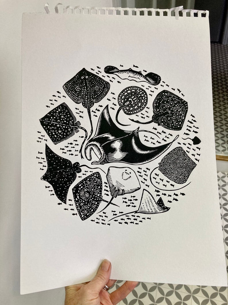 Original Linocut Art Print ray Circle Limited Edition - Etsy