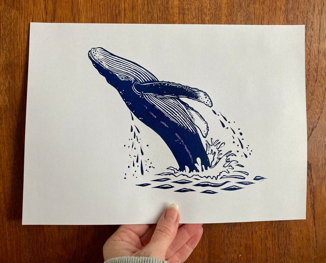 Happy Whale, Original Linocut Art Print - Etsy