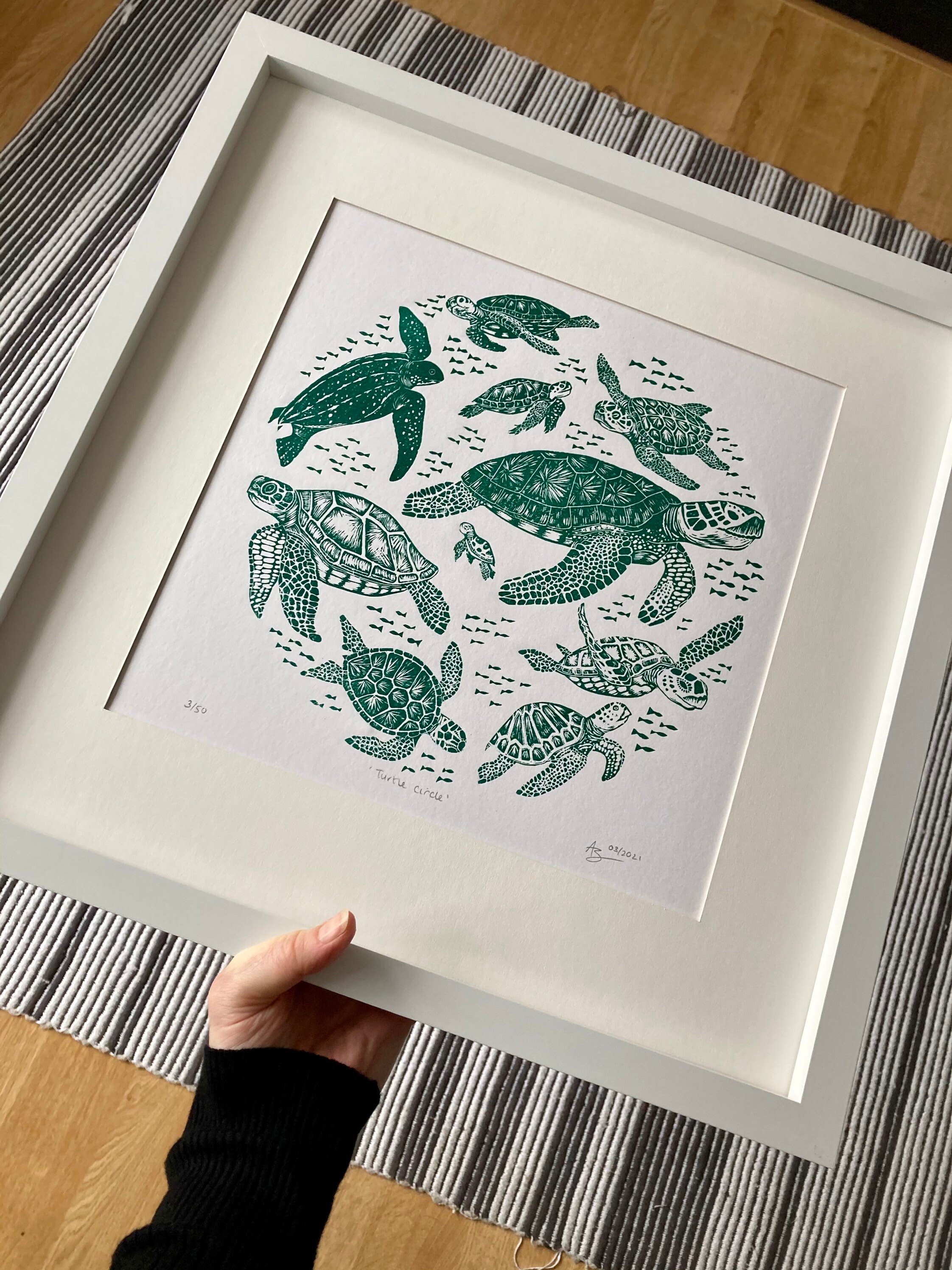 Turtle Circle Original Limited Edition Linocut Print Green - Etsy