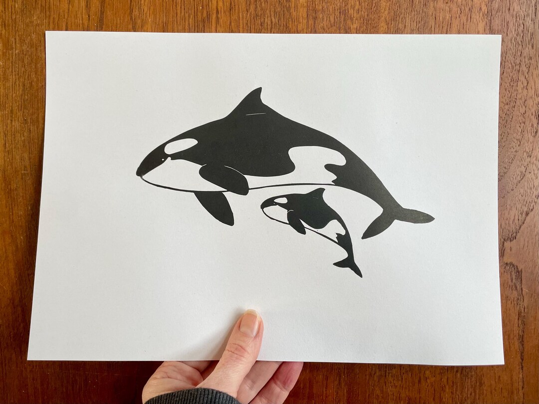 Original Linocut Art Print, Orca Whales, Parent and Child - Etsy
