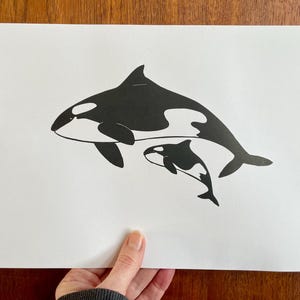Original Linocut Art Print, Orca Whales, Parent and Child - Etsy