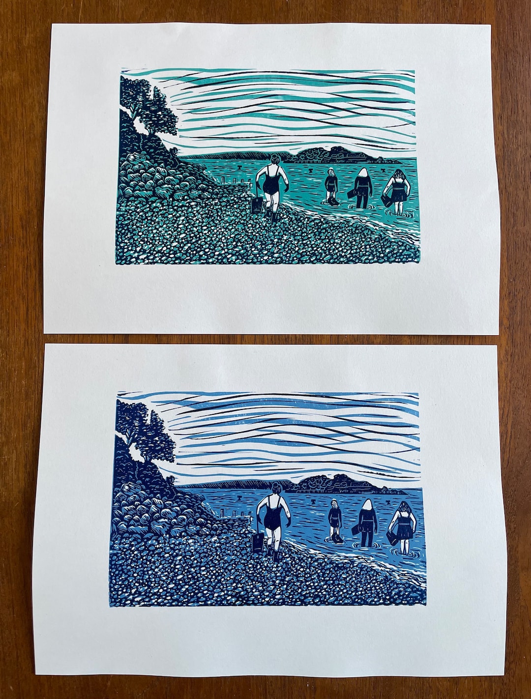 Sea Swimmers, Original Linocut Art Print - Etsy