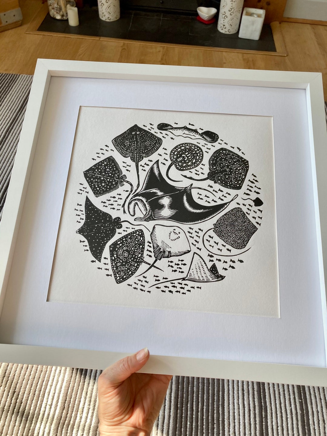 Original Linocut Art Print ‘ray Circle’, Limited Edition, Featuring ...