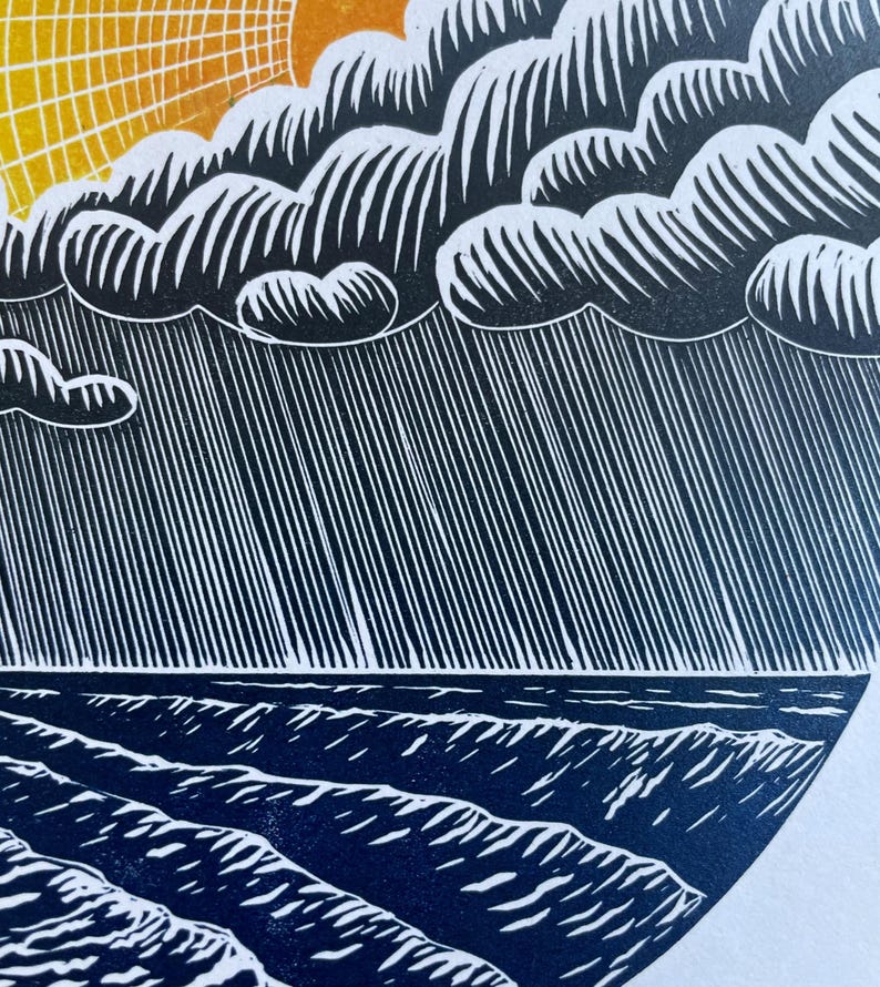 Honeyed Sky, Seascape, Original Linocut Art Print - Etsy
