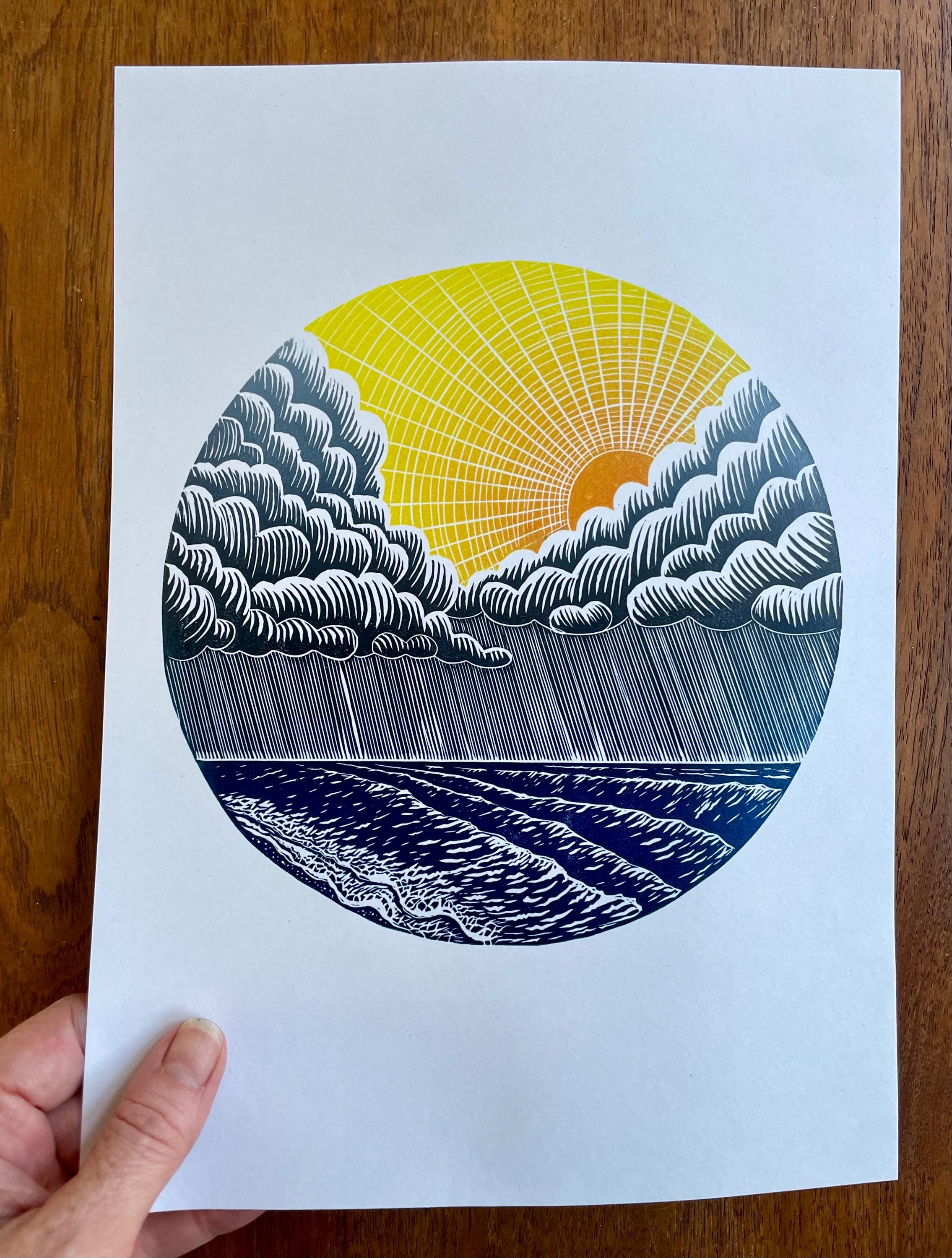 Honeyed Sky, Seascape, Original Linocut Art Print - Etsy