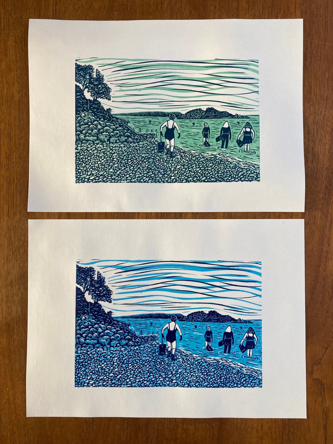 Sea Swimmers Original Linocut Art Print - Etsy
