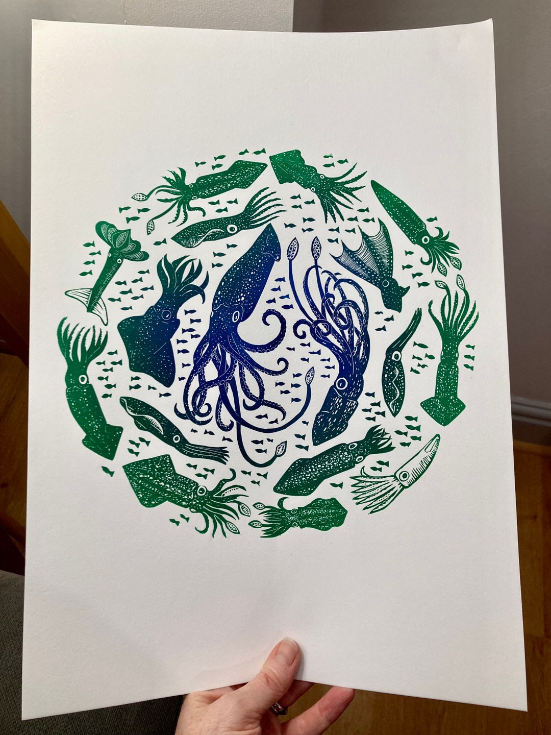 Squid Circle, Original Linocut Art Print, Limited Edition - Etsy