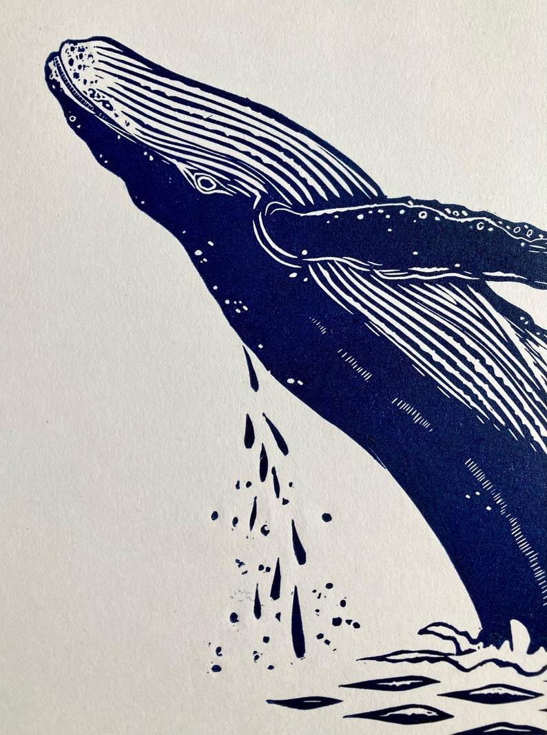 Happy Whale, Original Linocut Art Print - Etsy