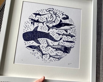 Shark Linocut Print - Etsy