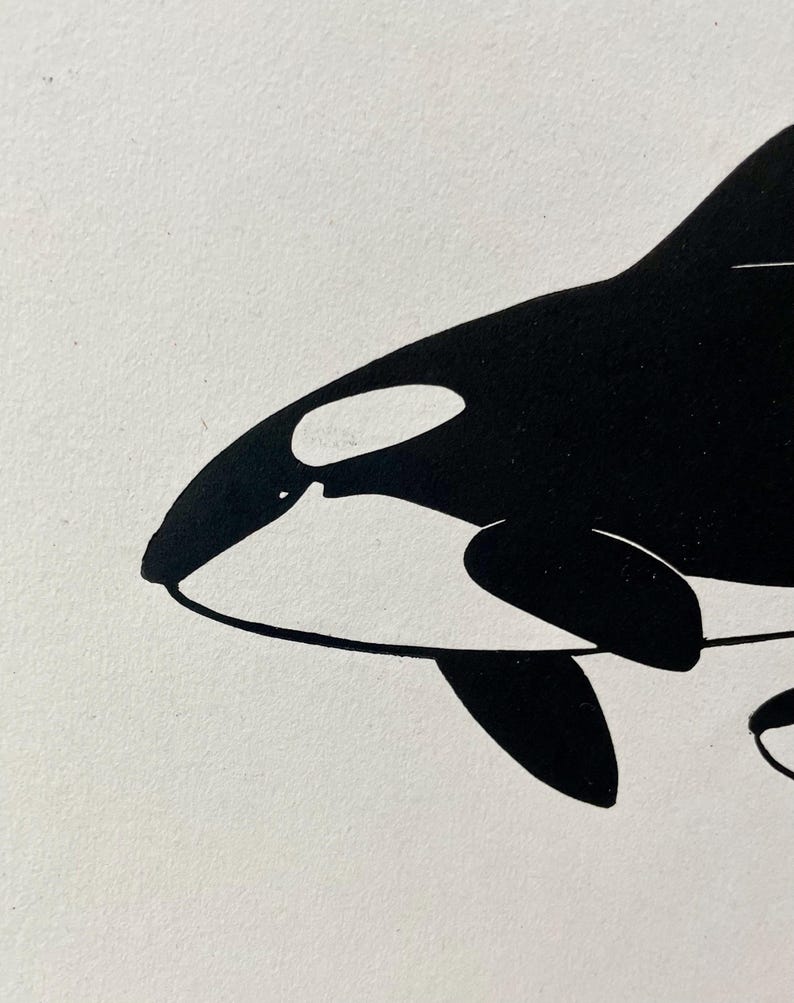 Original Linocut Art Print, Orca Whales, Parent and Child - Etsy