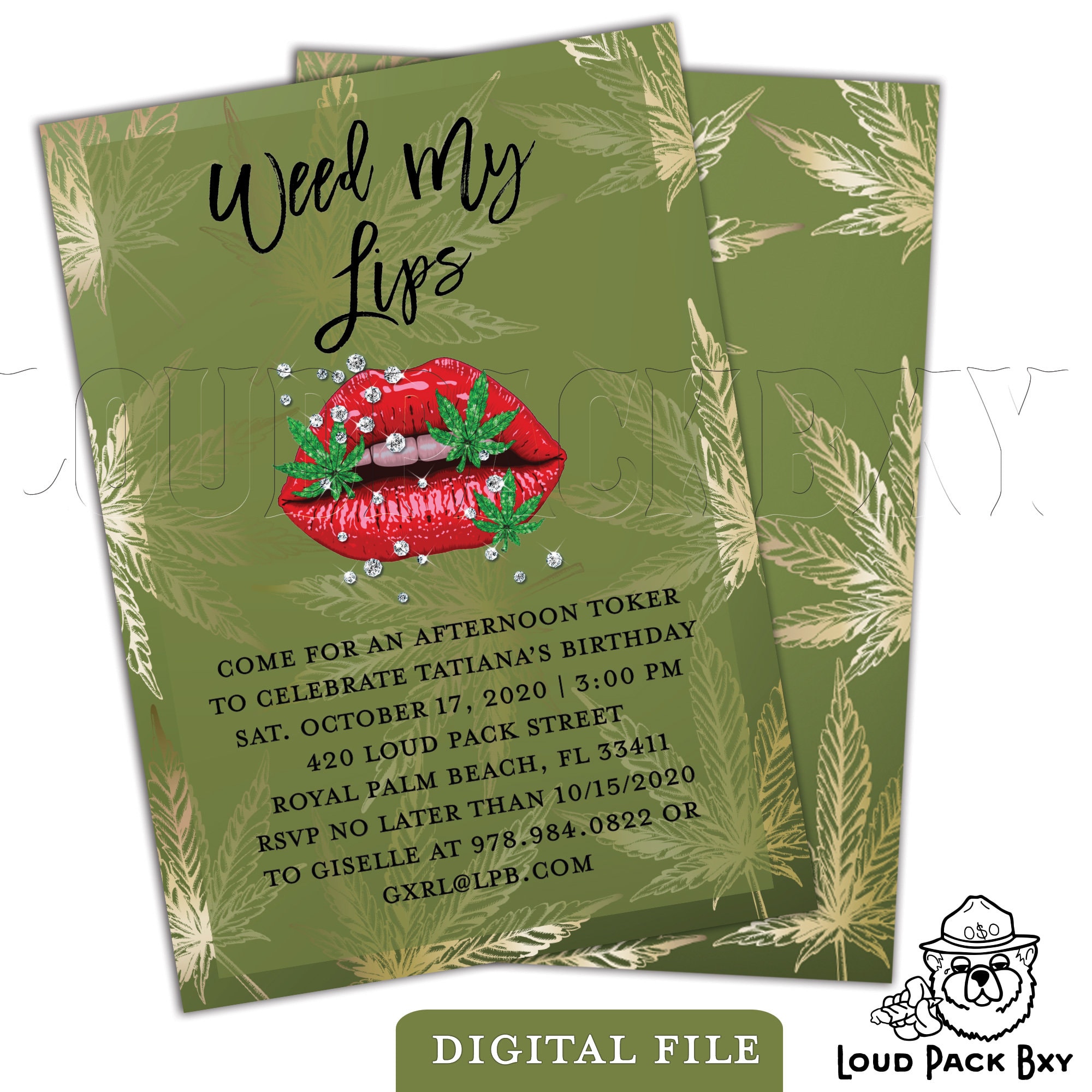 Printable Stoner Girl Invitations Sexy Queen Weed My Lips Classy Stoner ...