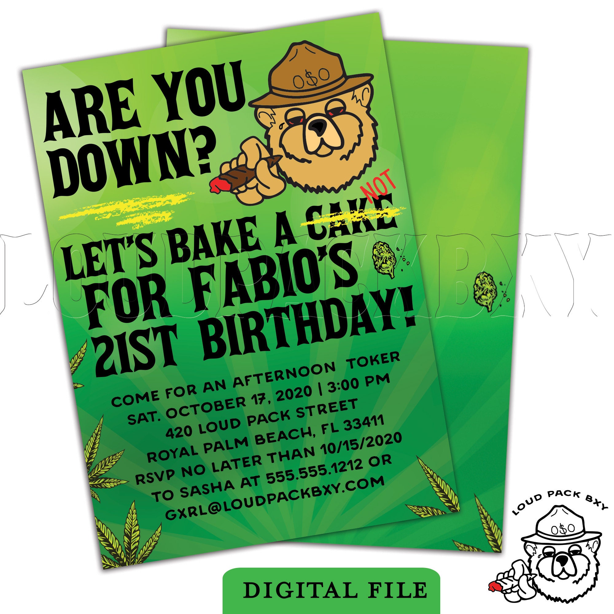 Printable Weed Marijuana 21st Birthday Invitation Cannabis - Etsy