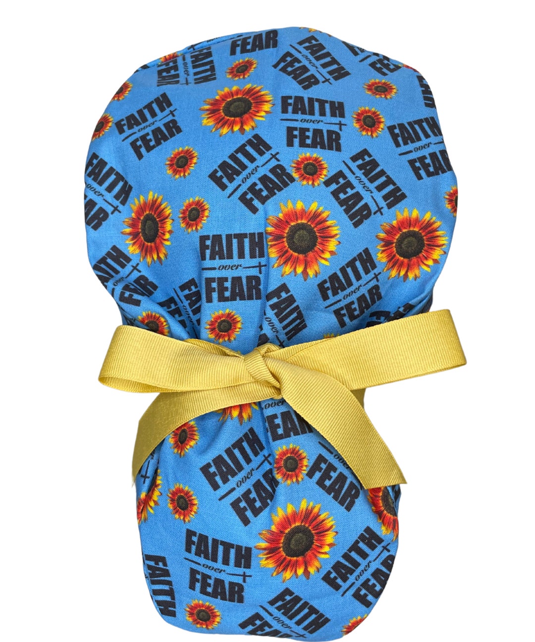 Louis + Phil Faith Over Fear Sunflower Ribbon Tie Ponytail Scrub Cap - Etsy