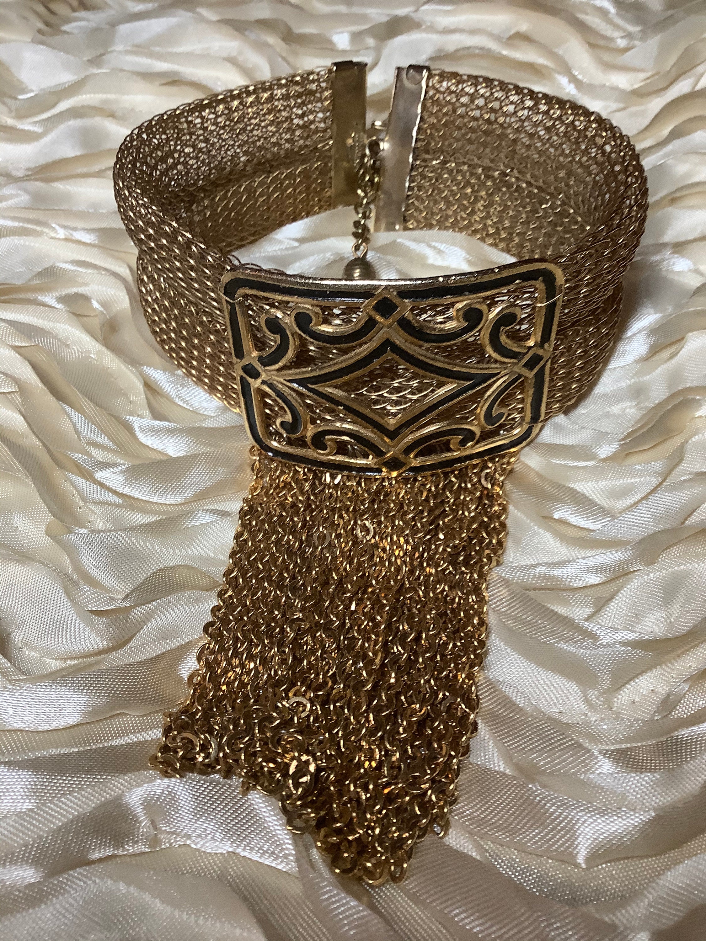 Vintage Estate Sandor Co. Tassel Choker Fringe Enamel Gold Tone ...