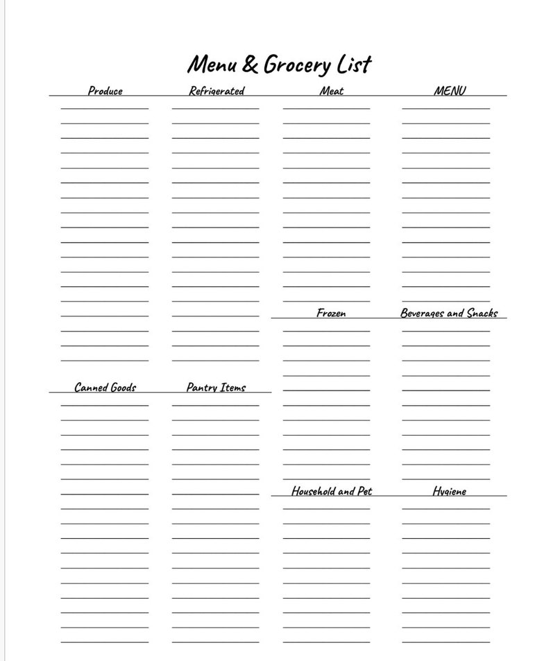 Menu & Grocery List Printable - Etsy