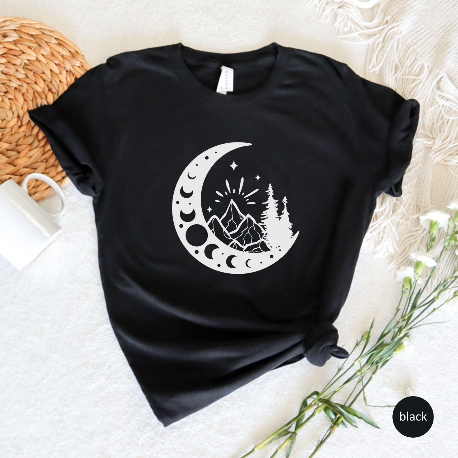 Crescent Moon Phases T-shirt: Celestial Graphic Tee, Bohemian Style - Etsy