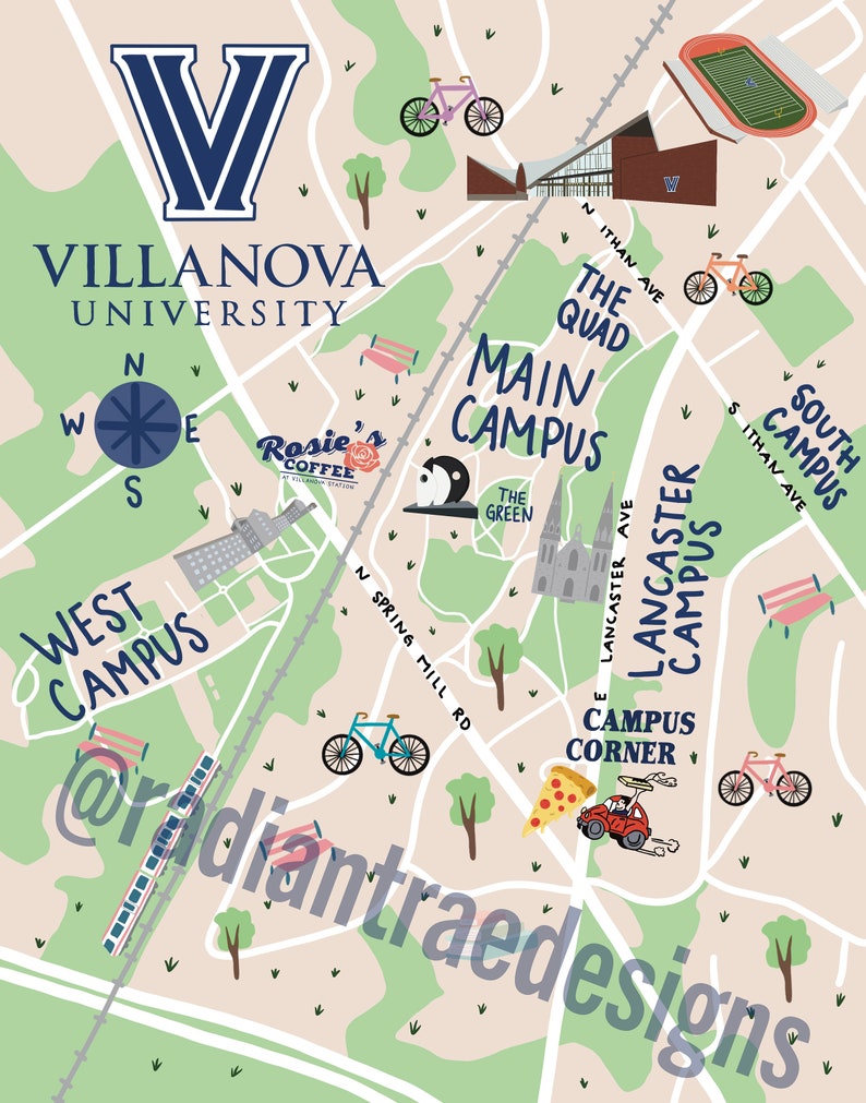 Villanova University Illustrated Map - Etsy