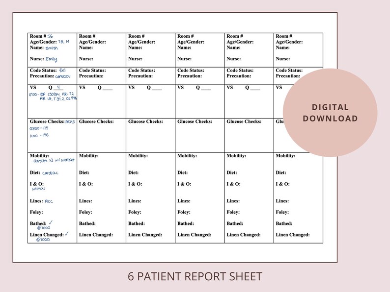 6 Patient CNA PCT Report Sheet, Nursing Student Planner (PDF Download ...