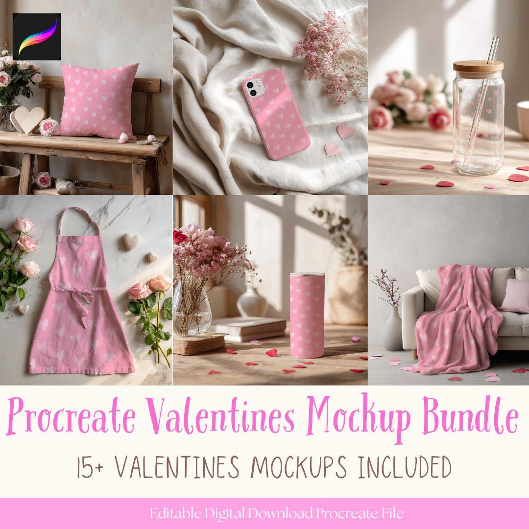 Valentines Procreate Mockup Bundle, Seamless Pattern Mockups (digital ...