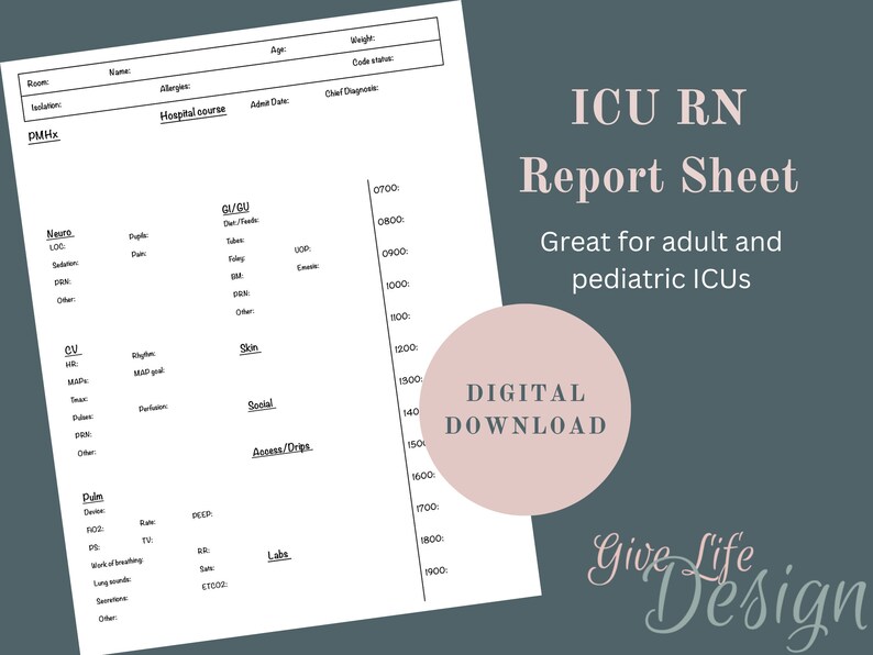 ICU RN PDF Printable Report Sheet - Etsy