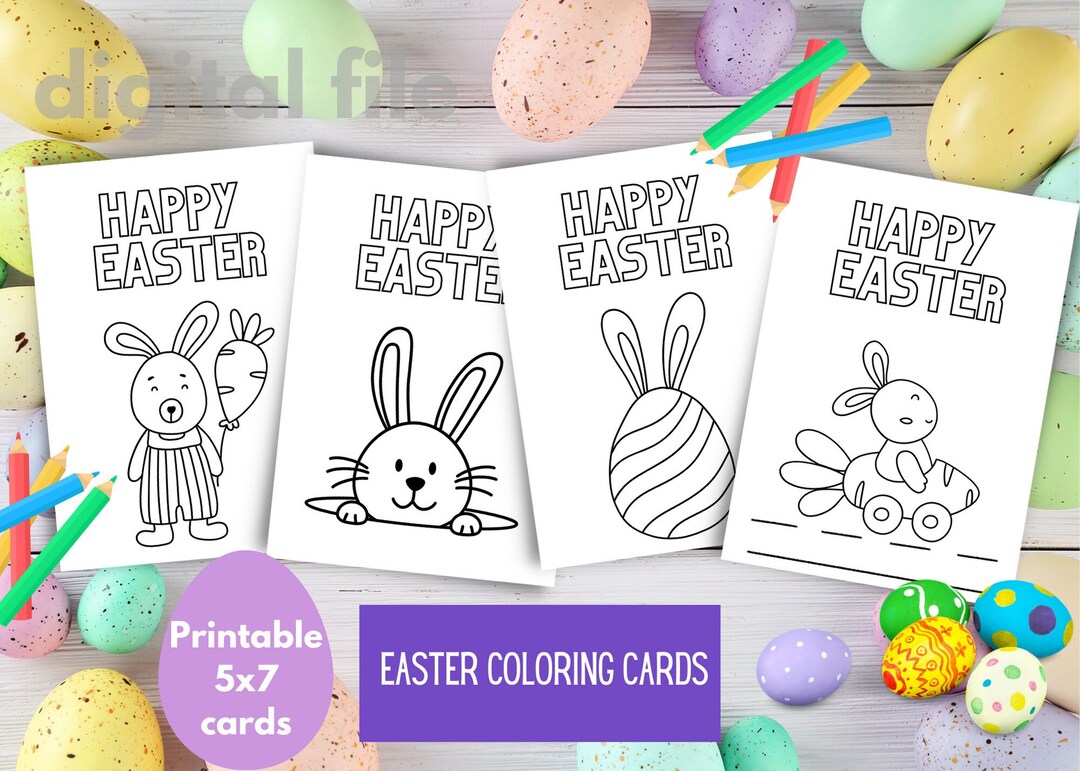 Set of 4 Printable Easter Coloring Cards / Color Your Own Easter Card ...