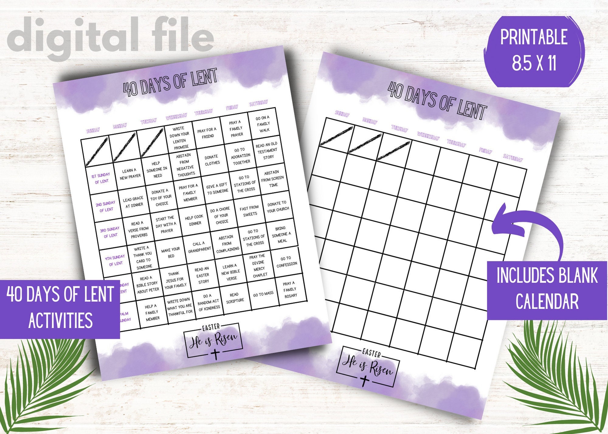 Printable Catholic 40 Days of Lent Activities for Kids / Lent Calendar ...