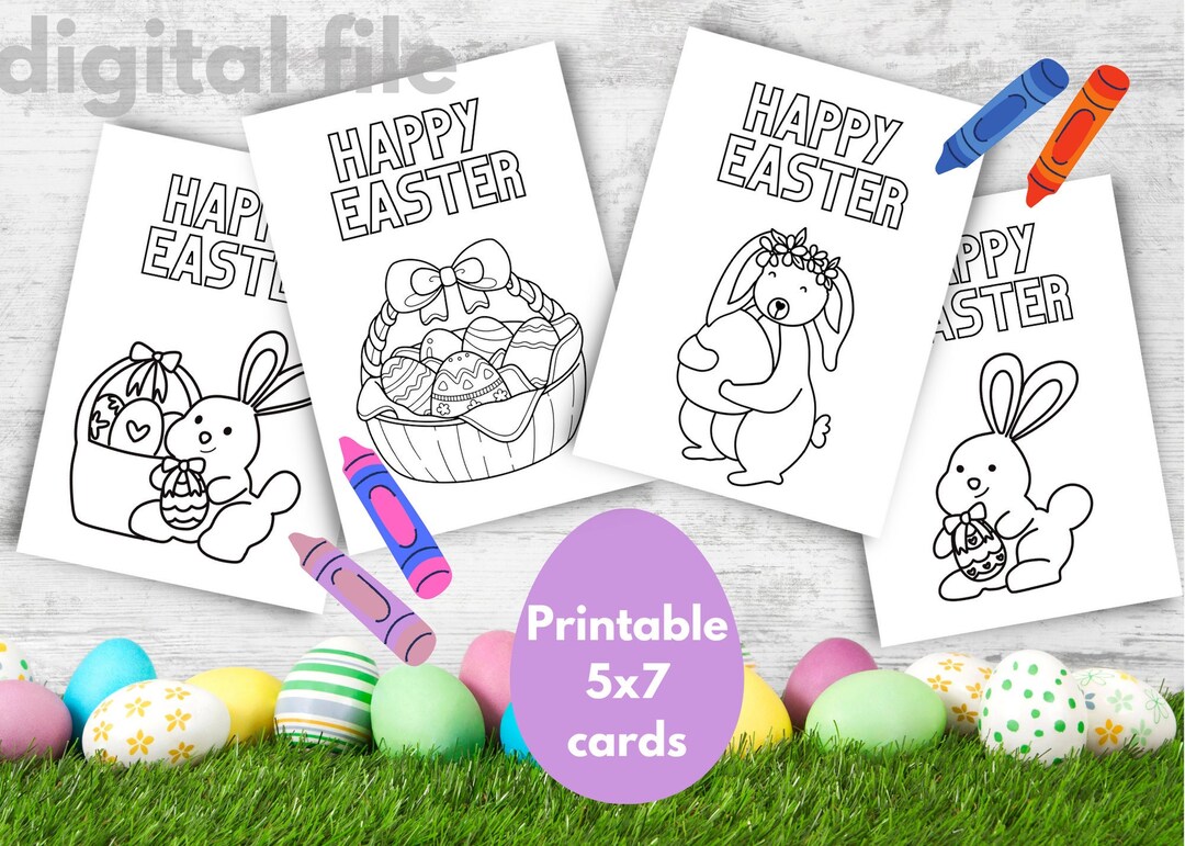 Set of 4 Printable Easter Coloring Cards / Color Your Own Easter Card ...
