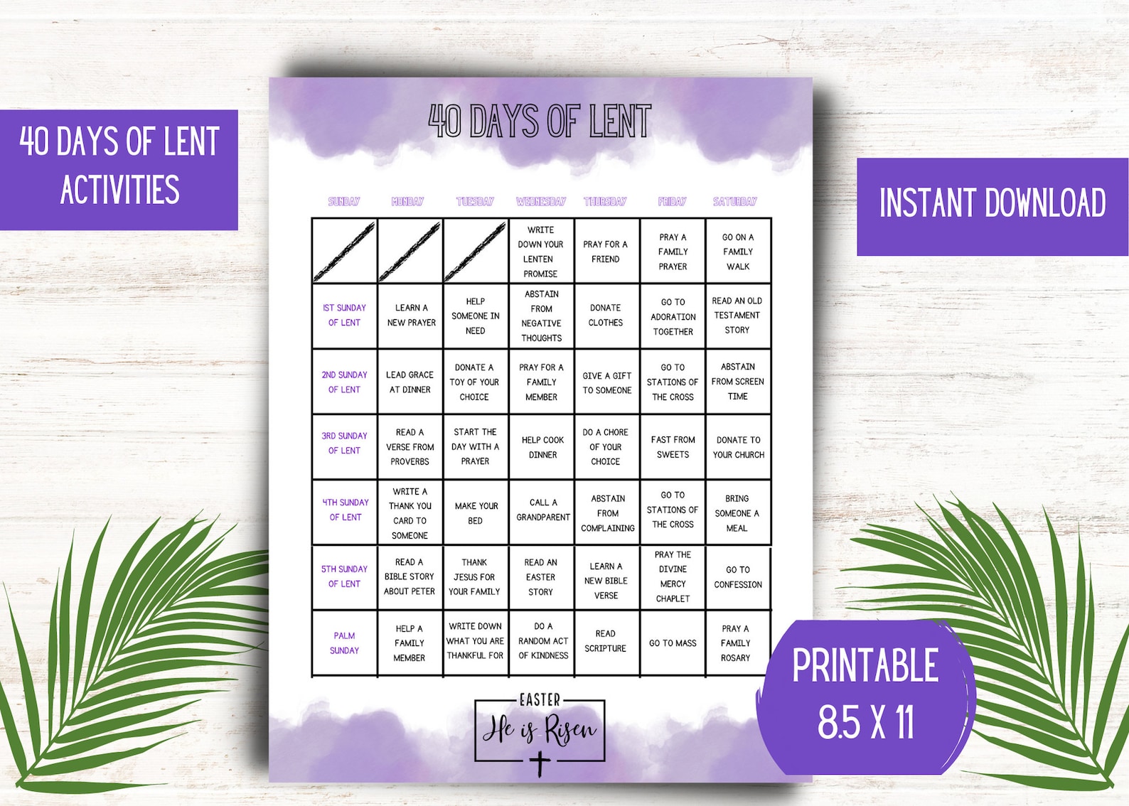 Printable Catholic 40 Days of Lent Activities for Kids / Lent Calendar ...