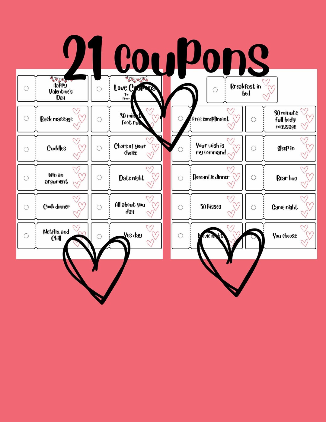 Printable Valentine's Day Love Coupons, 21 Printable Coupons - Etsy