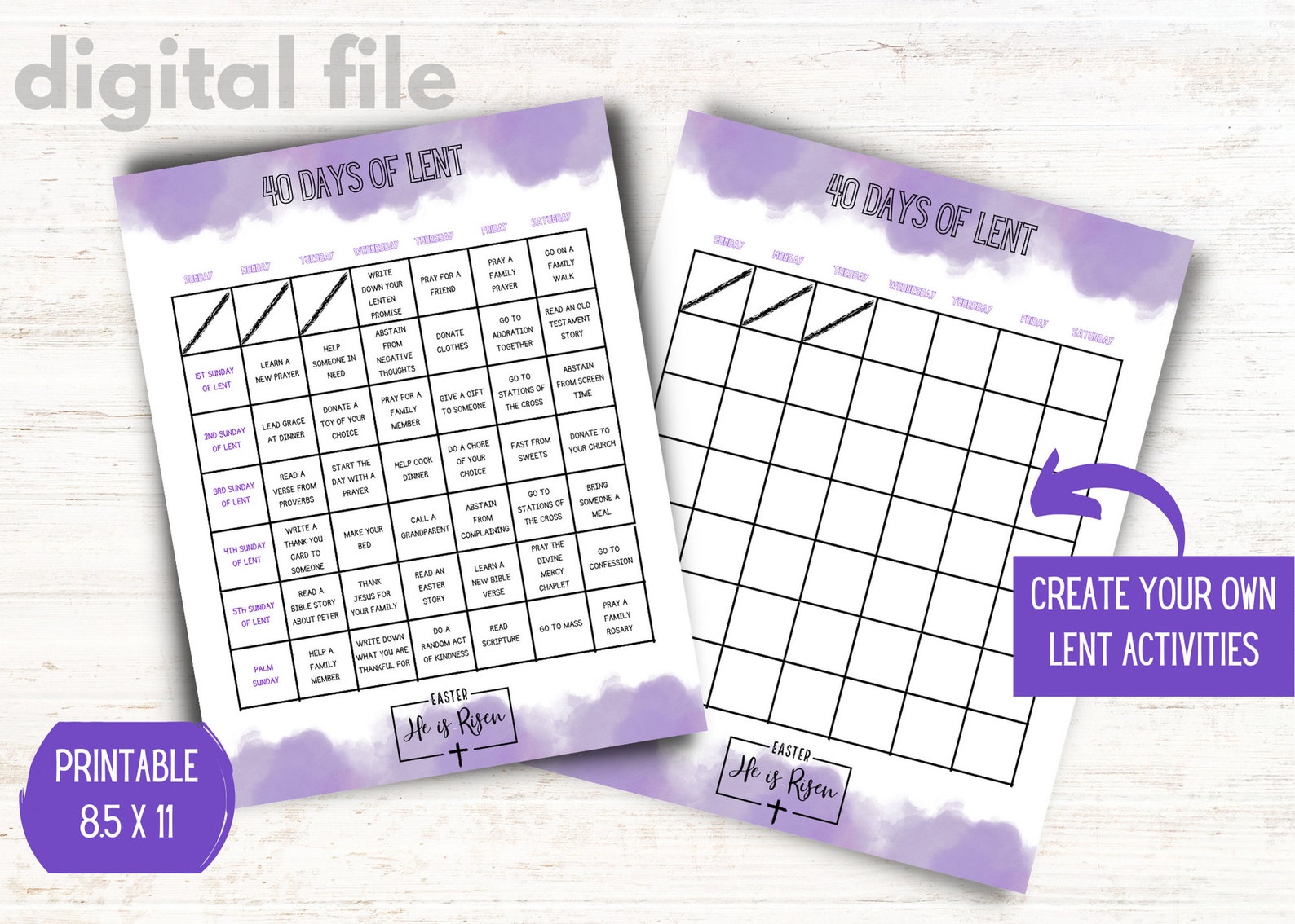 Printable Catholic 40 Days of Lent Activities for Kids / Lent Calendar ...