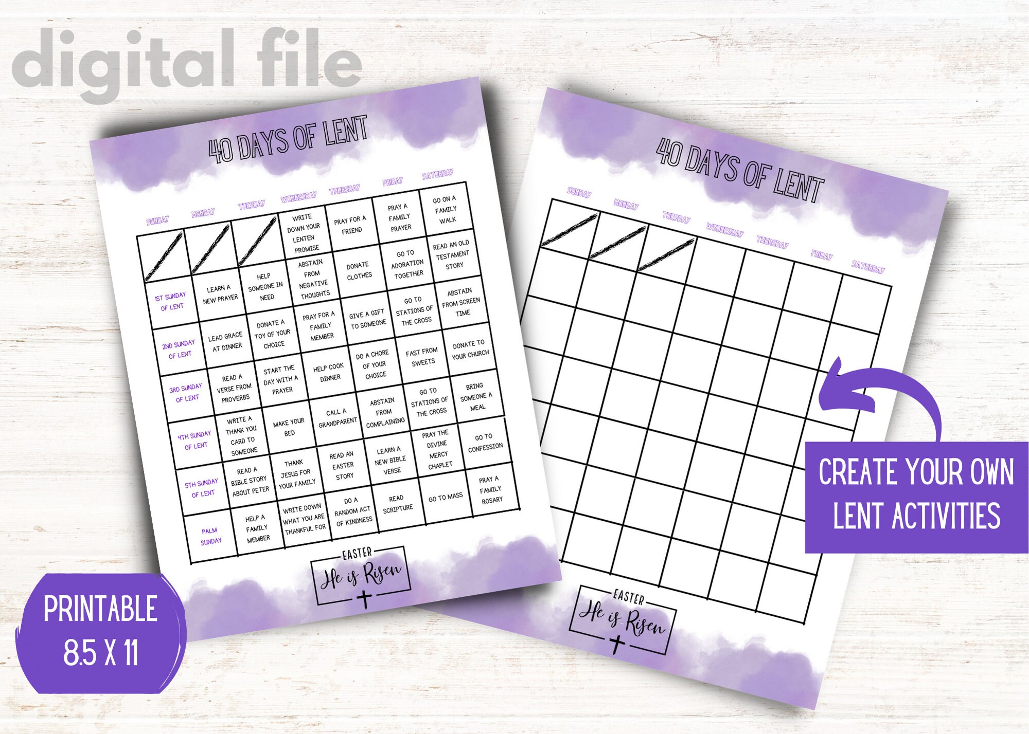 Printable Catholic 40 Days of Lent Activities for Kids / Lent Calendar ...