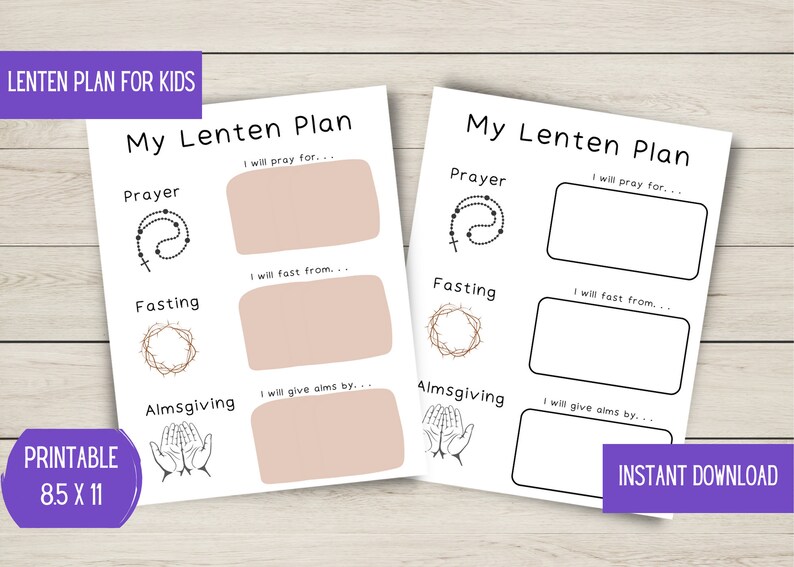Printable Lenten Plan for Kids / My Lenten Plan for Kids / Catholic ...