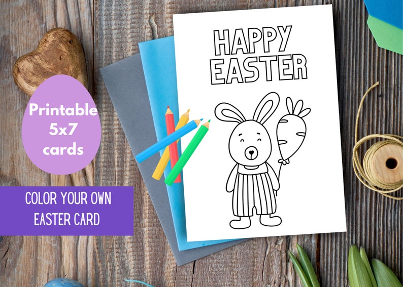 Set of 4 Printable Easter Coloring Cards / Color Your Own Easter Card ...