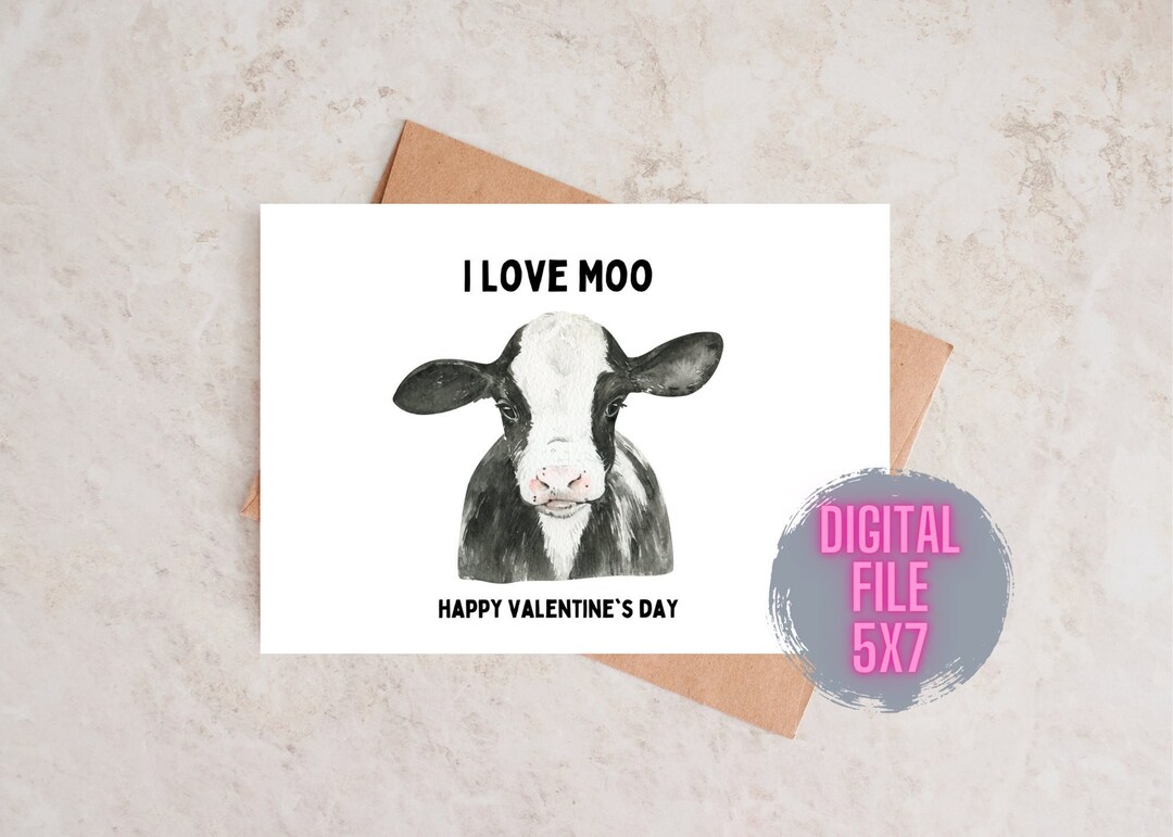 I Love "moo" Printable Cow Pun Card / I Love You Cow Card / Cow Pun ...