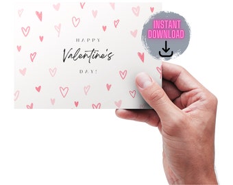 Valentines Day Printable Card | Happy Valentine's Day Card With Hearts ...