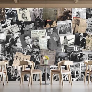 Newspaper Vintage Crime Bosses Wallpaper & Wall Art Mural Gangsters and ...