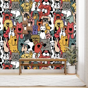 Dog Colorful Pattern Wallpaper & Wall Mural Pets Nursery Kids Dogs Wall ...