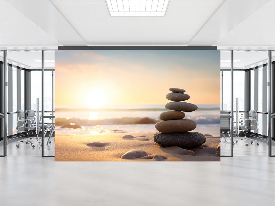 Meditation Zen Stones Balanced Wallpaper & Wall Mural Beach Sunrise ...